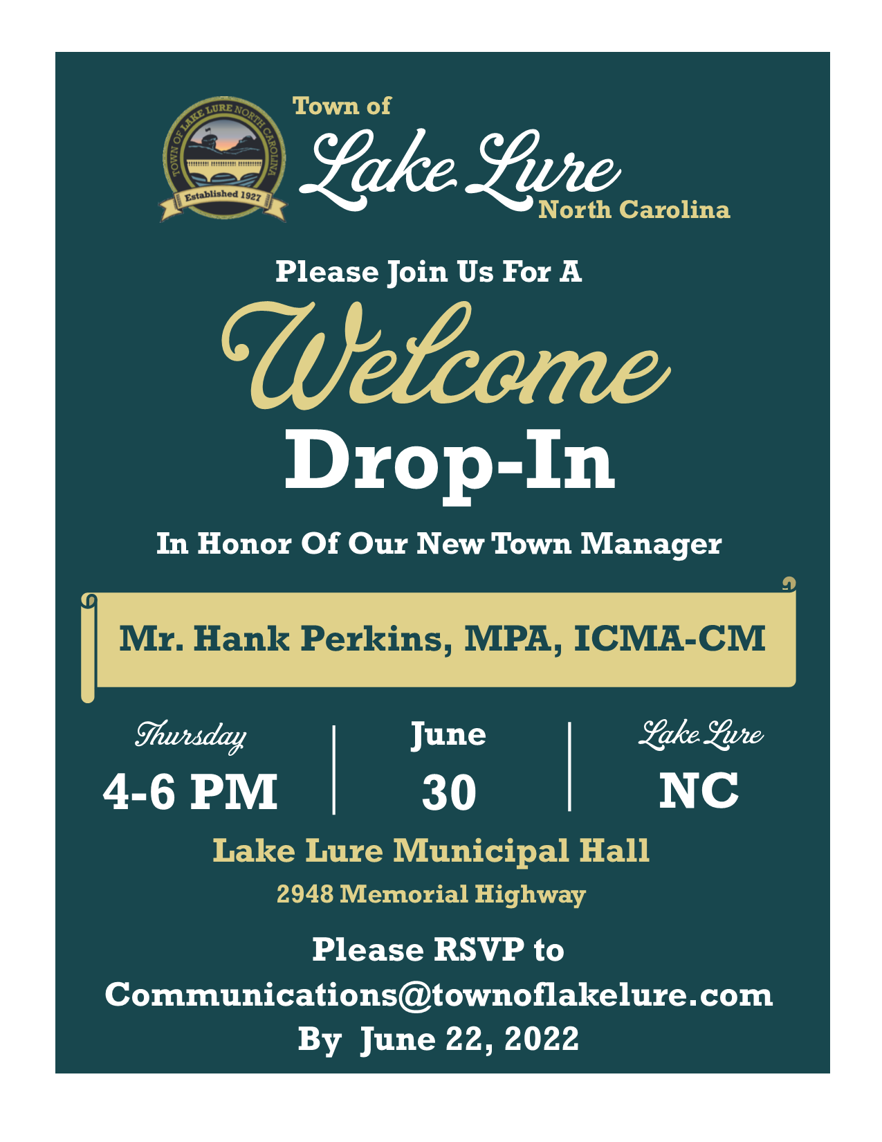 Please Join Us for a Welcome Drop-In for New Town Manager Hank Perkins ...