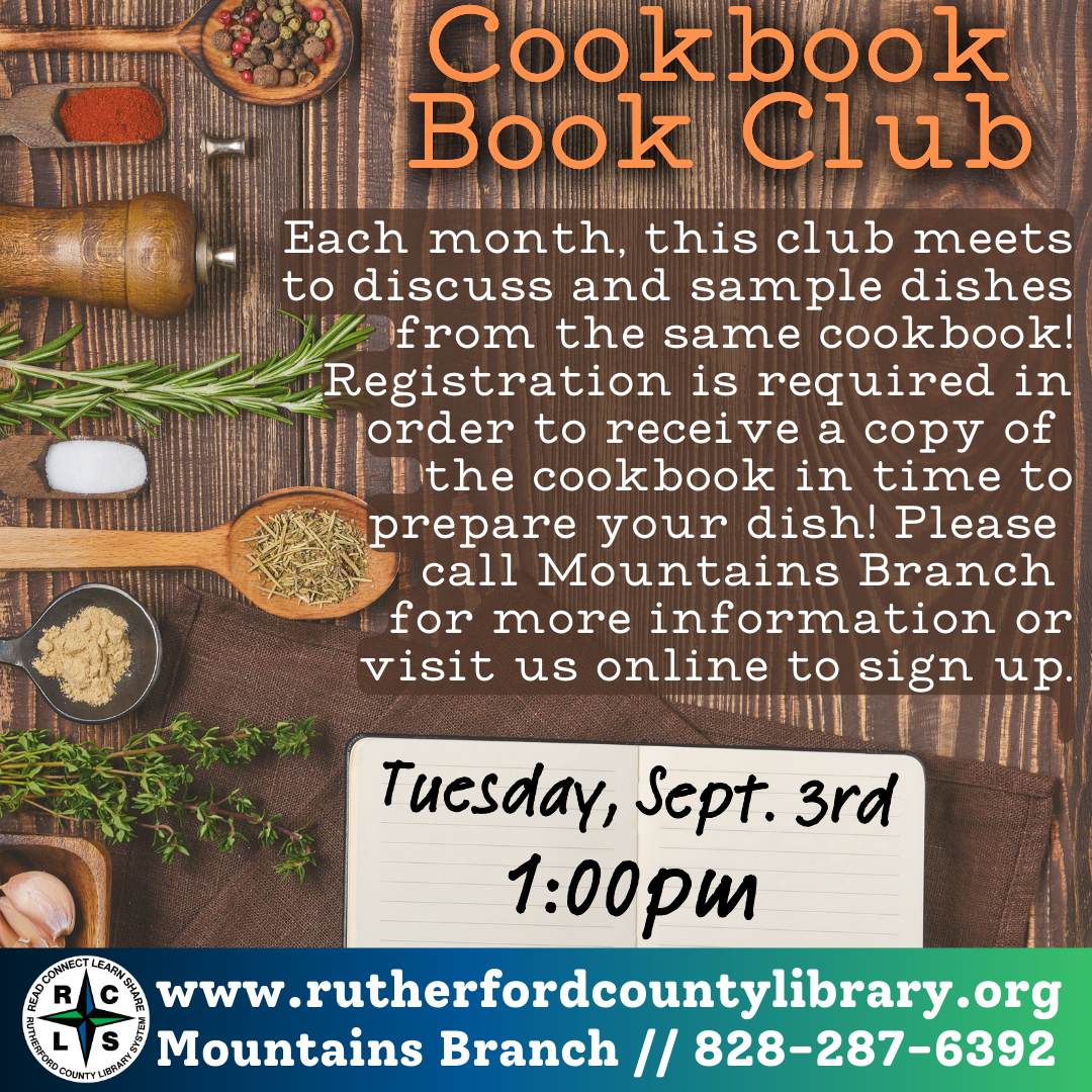 Mountains Branch Library Event - Cookbook Book Club | Lake Lure North ...